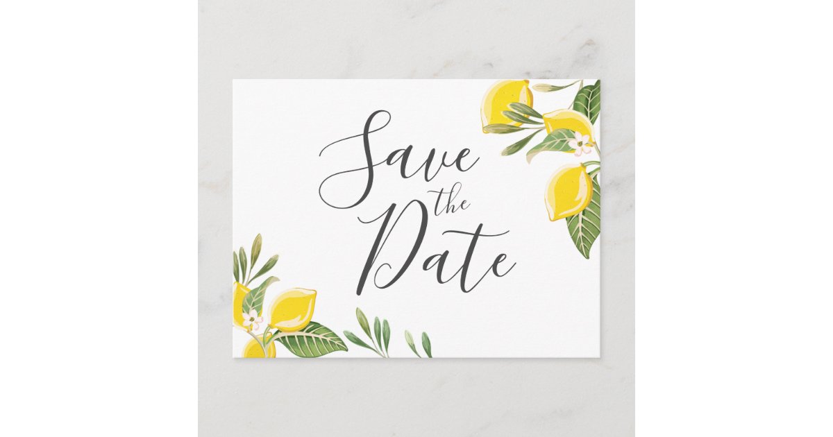 Lemon Save the Date Postcard Elegant Summer Boho | Zazzle