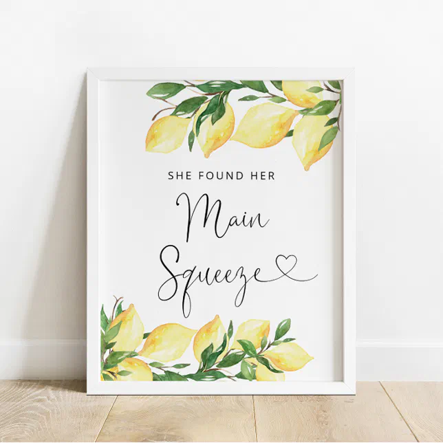 Lemon She Found Her Main Squeeze Bridal Shower Poster | Zazzle