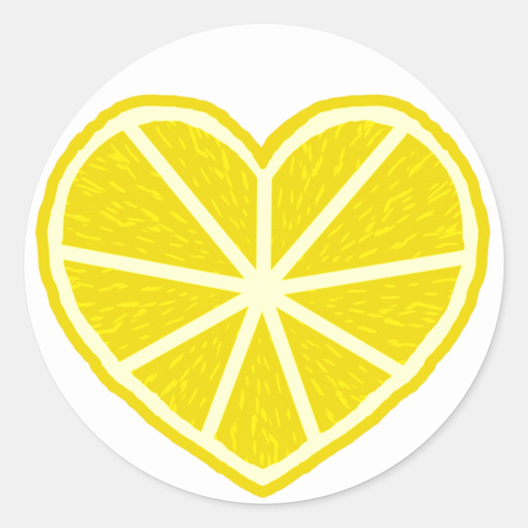 Lemon Slice Heart Classic Round Sticker | Zazzle