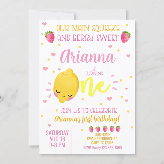 Lemon strawberry girl 1st first birthday invite. invitation | Zazzle