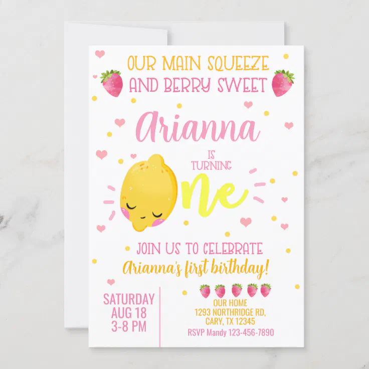 Lemon strawberry girl 1st first birthday invite. invitation | Zazzle