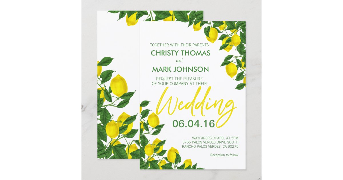 Lemon Summer Modern Yellow Wedding Invitation | Zazzle