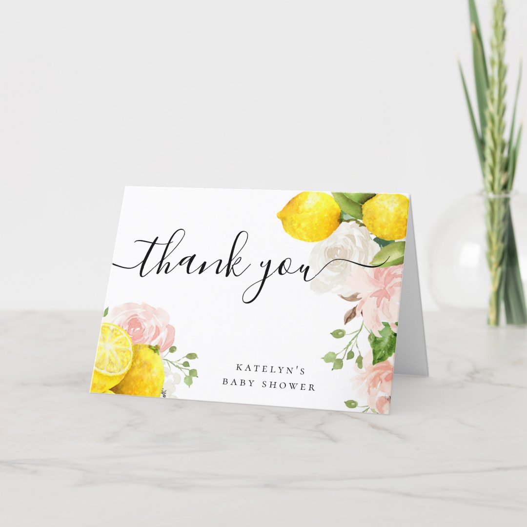 Lemon Thank You Card with Pink Flowers | Zazzle