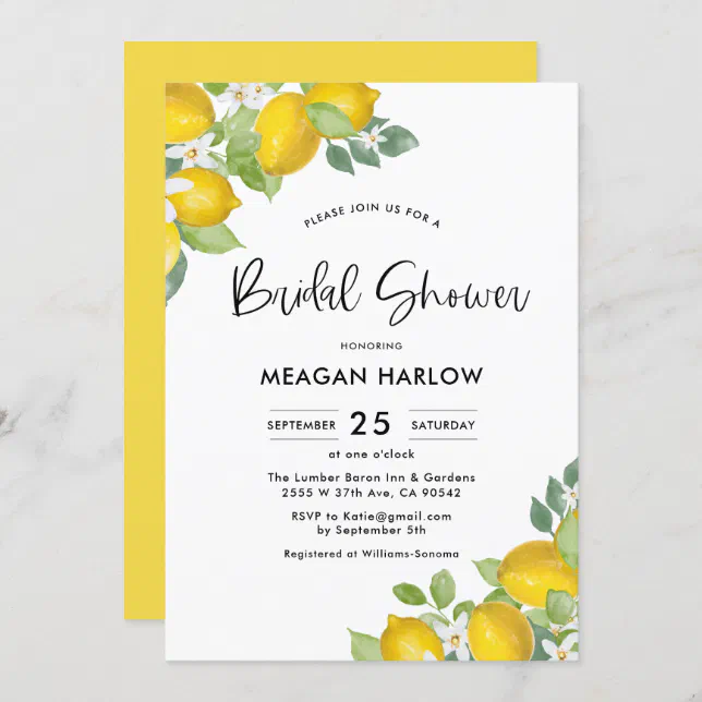 Lemon Theme Summer Bridal Shower Shower Invitation | Zazzle