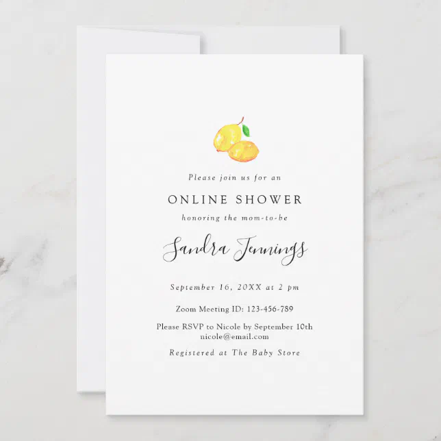 Lemon Theme Virtual Baby Shower Elegant Online Invitation | Zazzle