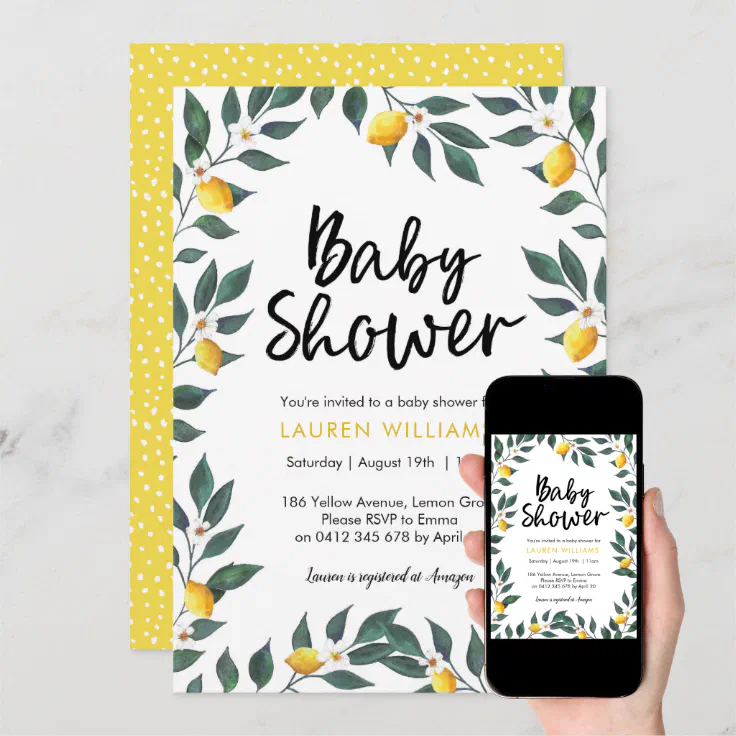 Lemon tree leaf Baby Shower invitation | Zazzle