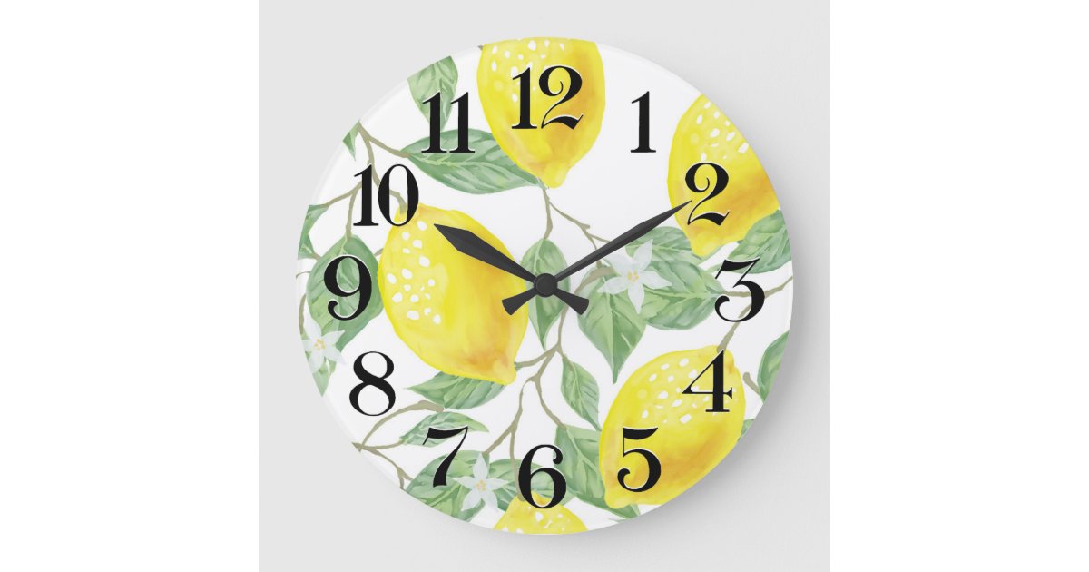 lemon wall clock to the watercolor | Zazzle