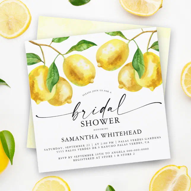 Lemon Watercolor Bridal Shower Invitation | Zazzle