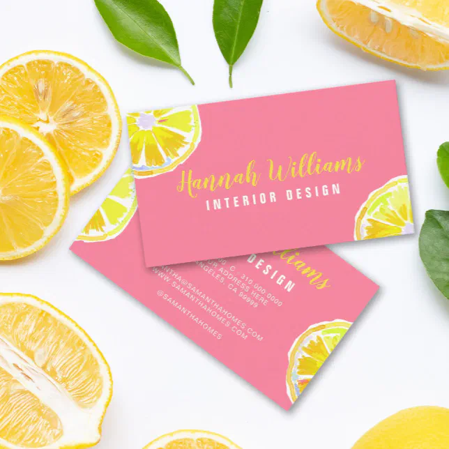 Lemon Watercolor Pink Background Business Card | Zazzle