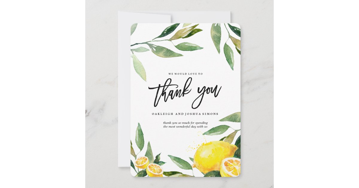 Lemon Watercolor Thank You Card | Zazzle