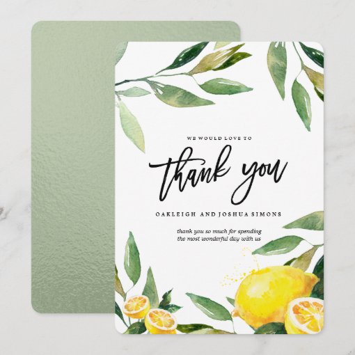Lemon Watercolor Thank You Card | Zazzle