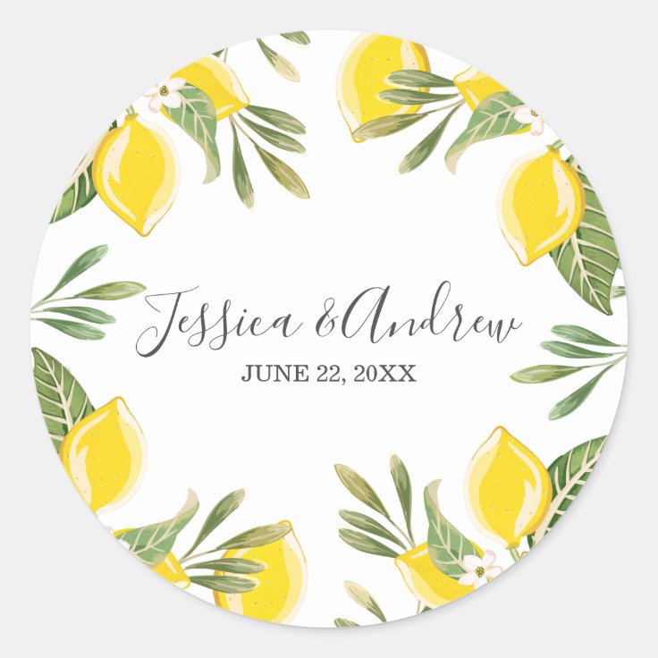 Lemon Wedding Envelope Seal Summer Sticker Citrus | Zazzle