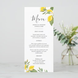 Lemon Wedding Menu Foliage Elegant Citrus Rustic | Zazzle