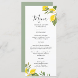 Lemon Wedding Menu Foliage Elegant Citrus Rustic | Zazzle