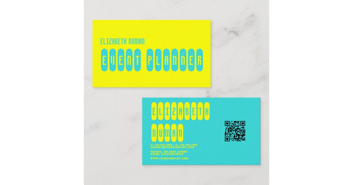 Lemon Yellow and Turquoise Typography QR Code Business Card | Zazzle