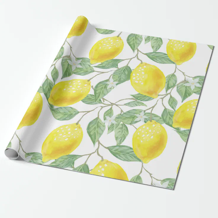 Lemon Yellow Leaves Green Pattern Wrapping Paper | Zazzle