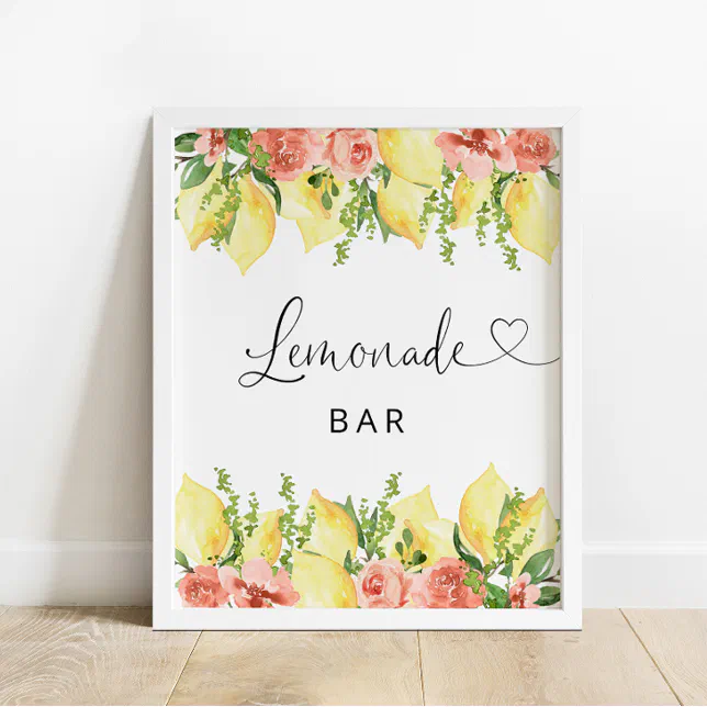 Lemonade Bar Lemon Floral Poster | Zazzle