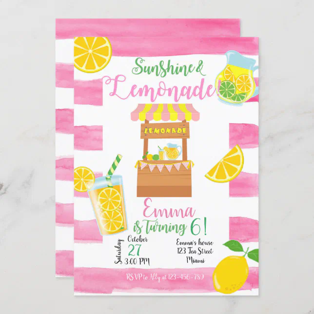 Lemonade Birthday Invitation, Lemonade Invitation | Zazzle