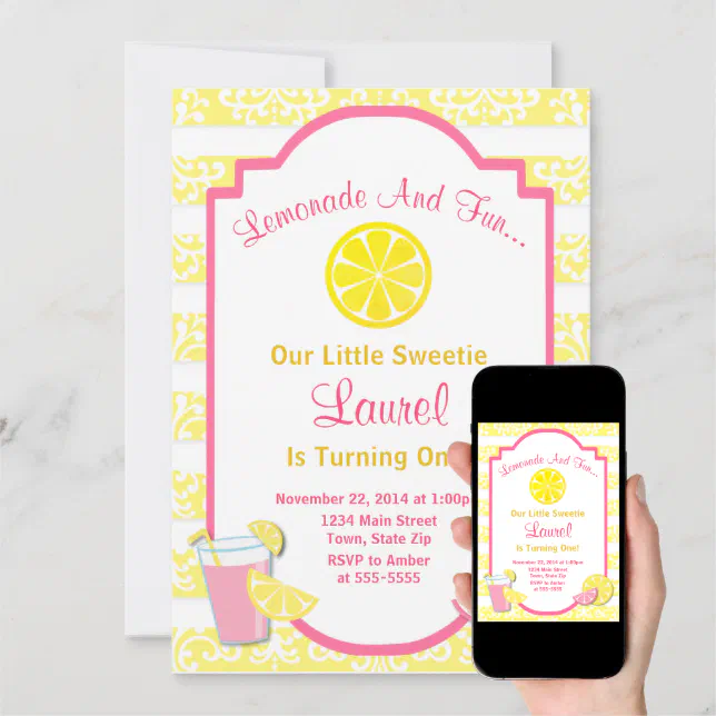 Lemonade Birthday Invitation Pink Lemonade | Zazzle