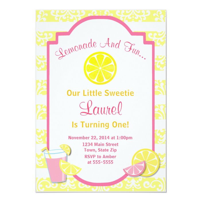 Lemonade Birthday Invitation Pink Lemonade | Zazzle.com