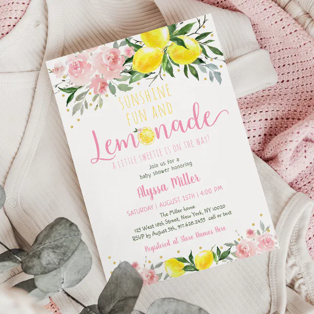 Lemonade Sunshine Pink Floral Baby Shower Invitation | Zazzle