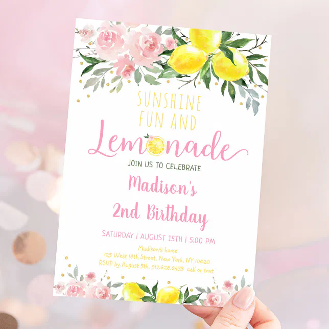 Lemonade Sunshine Pink Floral Birthday Invitation | Zazzle