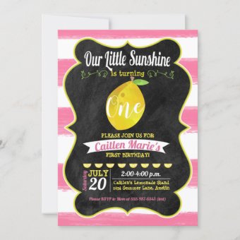 Lemonade Sunshine Pink Yellow Chalkboard Birthday Invitation | Zazzle