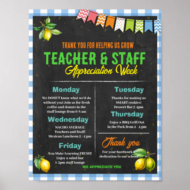 Lemonade Themed Teacher Appreciation Week Poster | Zazzle