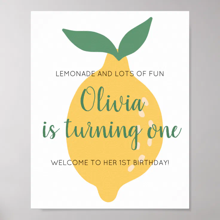 Lemonade Turning One Lemon Welcome 1st Birthday Poster | Zazzle
