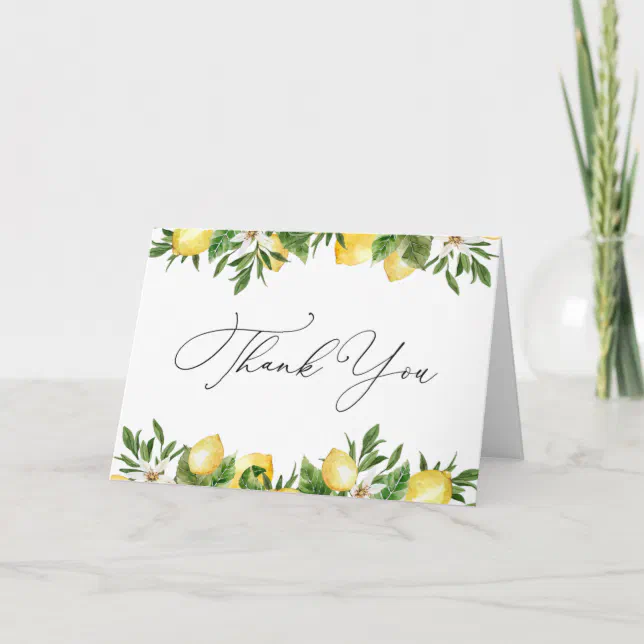 Lemons and Greenery Thank You Note Card | Zazzle