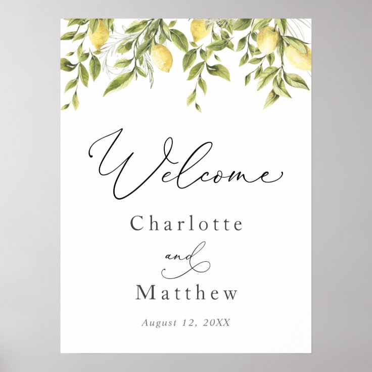 Lemons and Greenery Wedding Welcome Sign | Zazzle