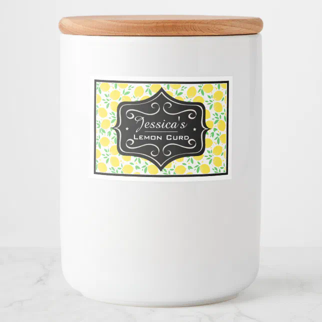 Lemons and Leaf Pattern Custom Lemon Curd Food Label | Zazzle