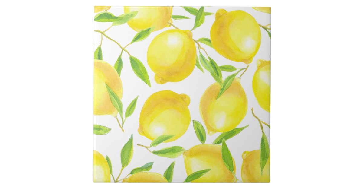 Lemons and leaves pattern design tile | Zazzle