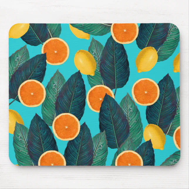 lemons and oranges teal mouse pad | Zazzle