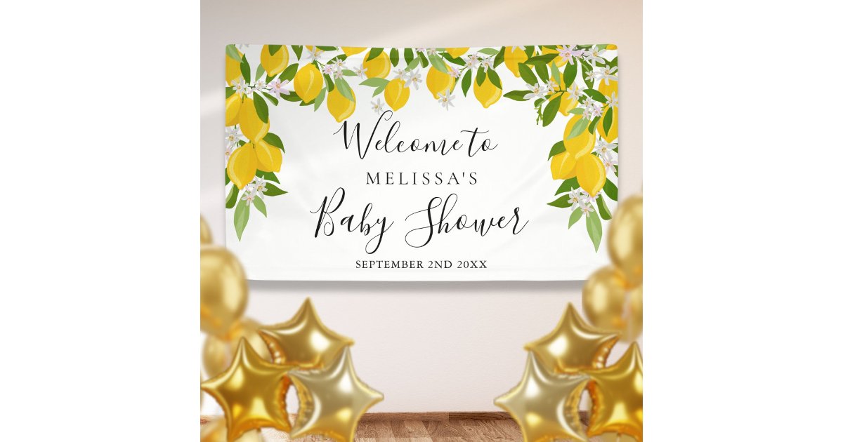 Lemons Blossom Greenery Baby Shower Welcome Banner | Zazzle