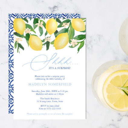 Blue tiles lemon Amalfi Positano birthday party Invitation | Zazzle