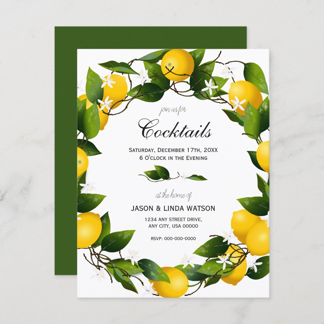 Lemons Citrus Fruit Botanical Invitation | Zazzle