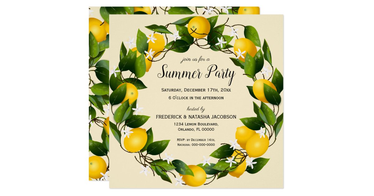 Lemons Citrus Fruit Party Invitation | Zazzle.com