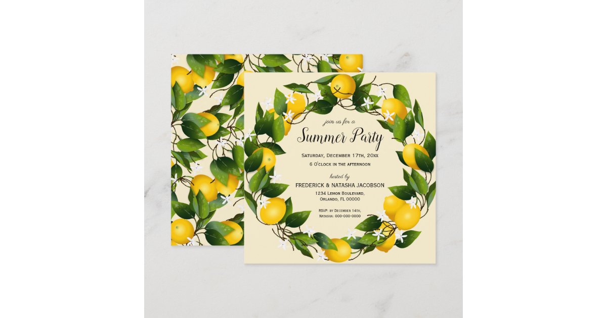 Lemons Citrus Fruit Party Invitation | Zazzle