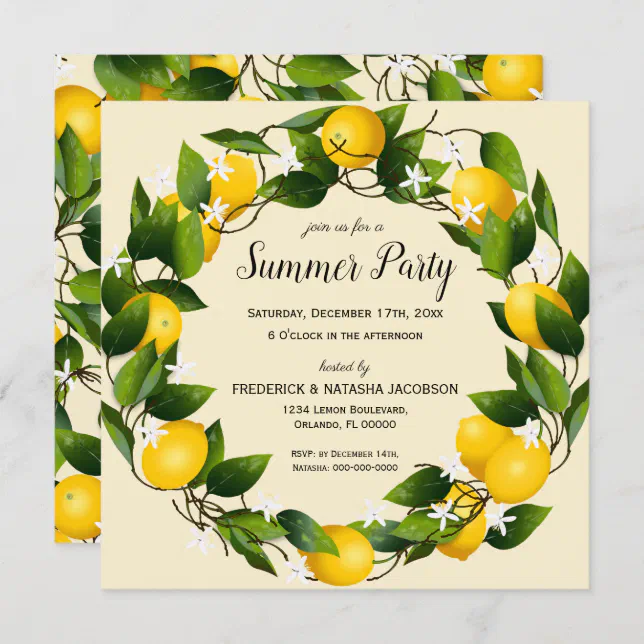 Lemons Citrus Fruit Party Invitation | Zazzle