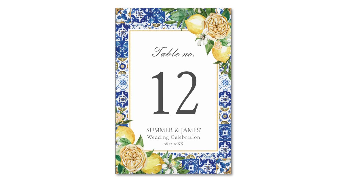 Lemons Floral Greenery Wedding Bridal Baby Shower Table Number | Zazzle