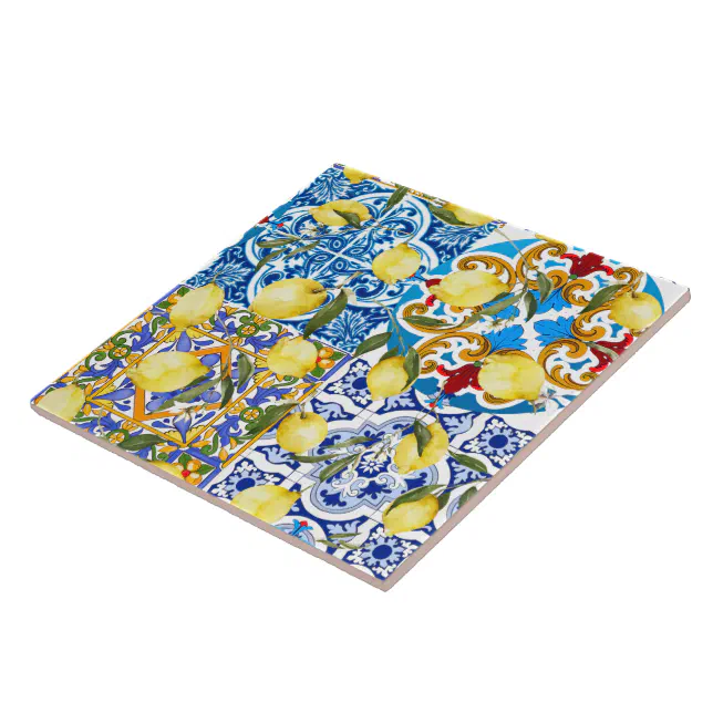 Lemons,Mediterranean,majolica,Italian tiles,summer Ceramic Tile | Zazzle