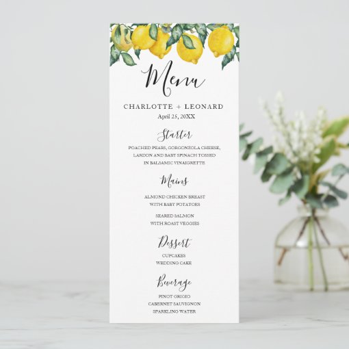 Lemons Menu template | Zazzle