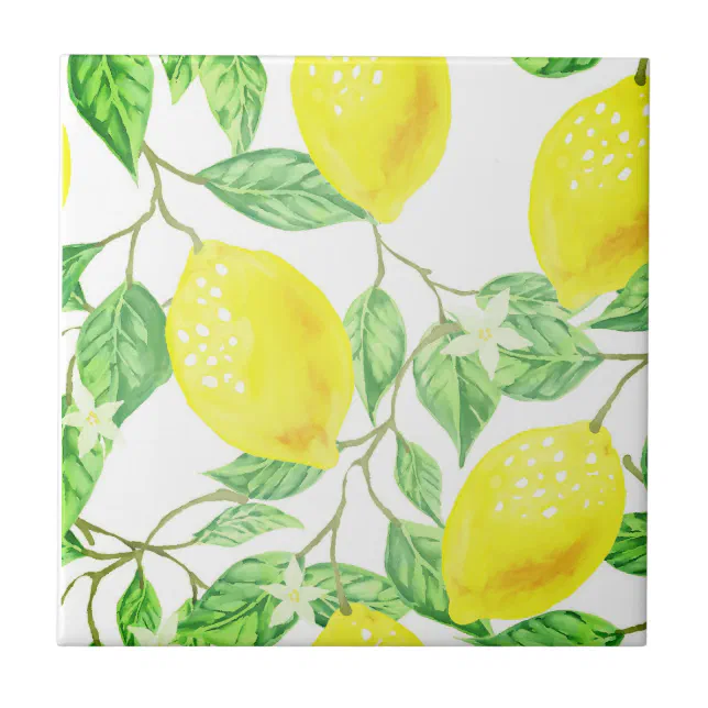 Lemons on Vine Design Citrus Theme Ceramic Tile | Zazzle