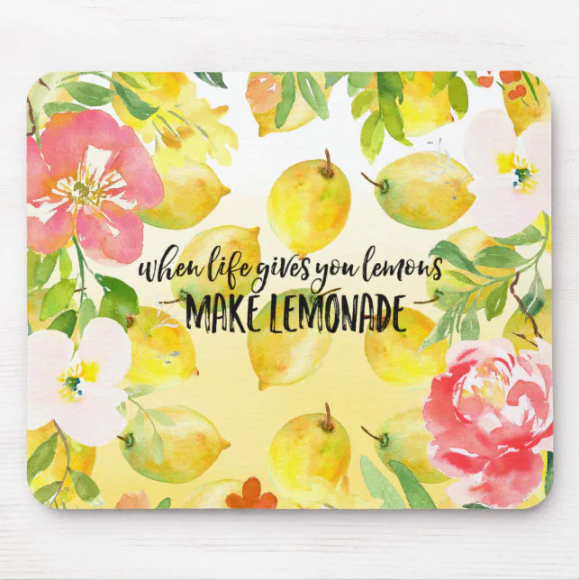 Lemons Pink floral ombre watercolor inspirational Mouse Pad | Zazzle