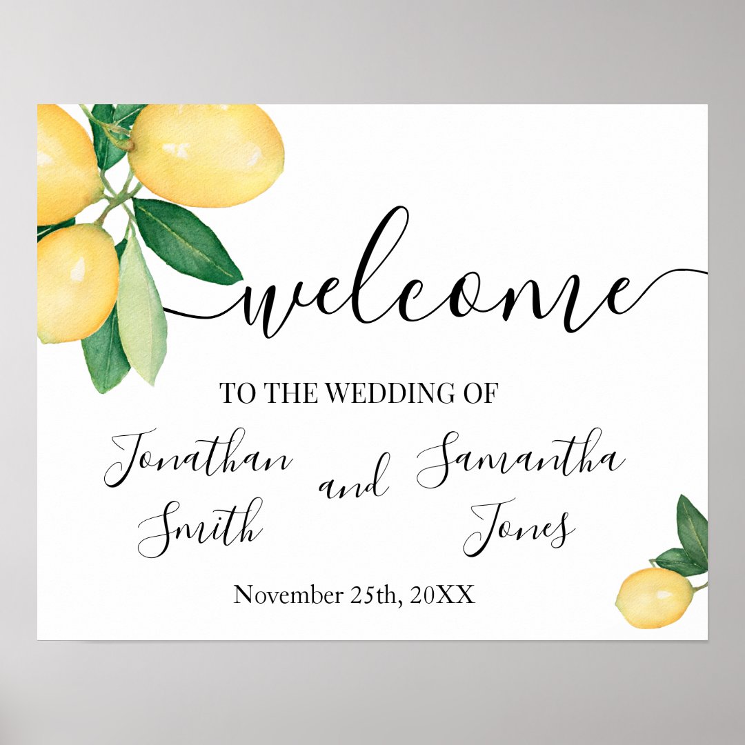 Lemons Wedding Welcome sign shower poster | Zazzle