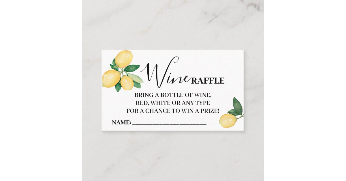 Lemons Wine Raffle Ticket card Bridal Shower | Zazzle