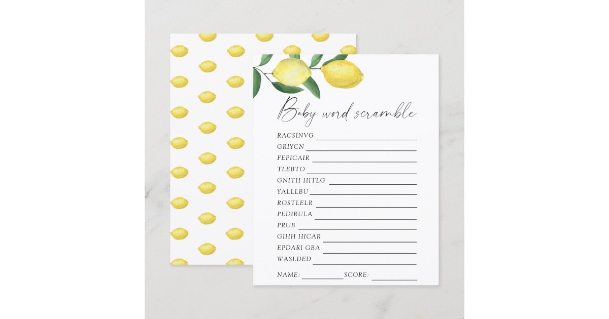 Lemons - Word scramble baby shower game | Zazzle