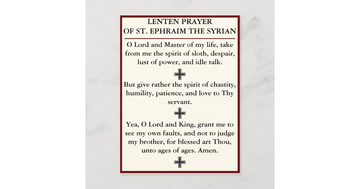 Lenten Prayer of St. Ephraim the Syrian - card | Zazzle