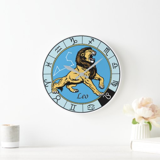 leo astrological zodiac sign large clock | Zazzle